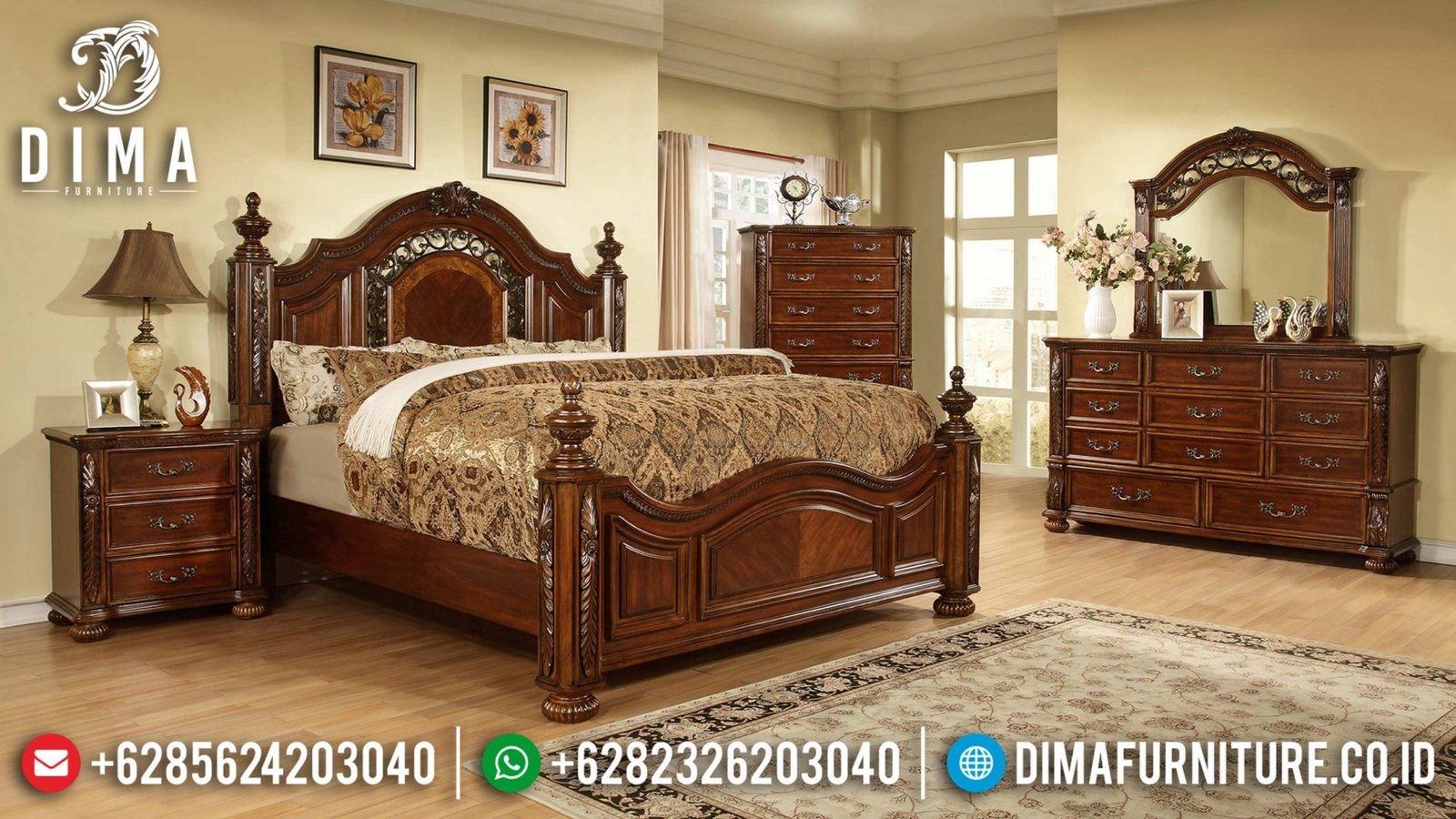 Set Kamar Tidur Jati Mewah Minimalis Modern Terbaru ST-0820