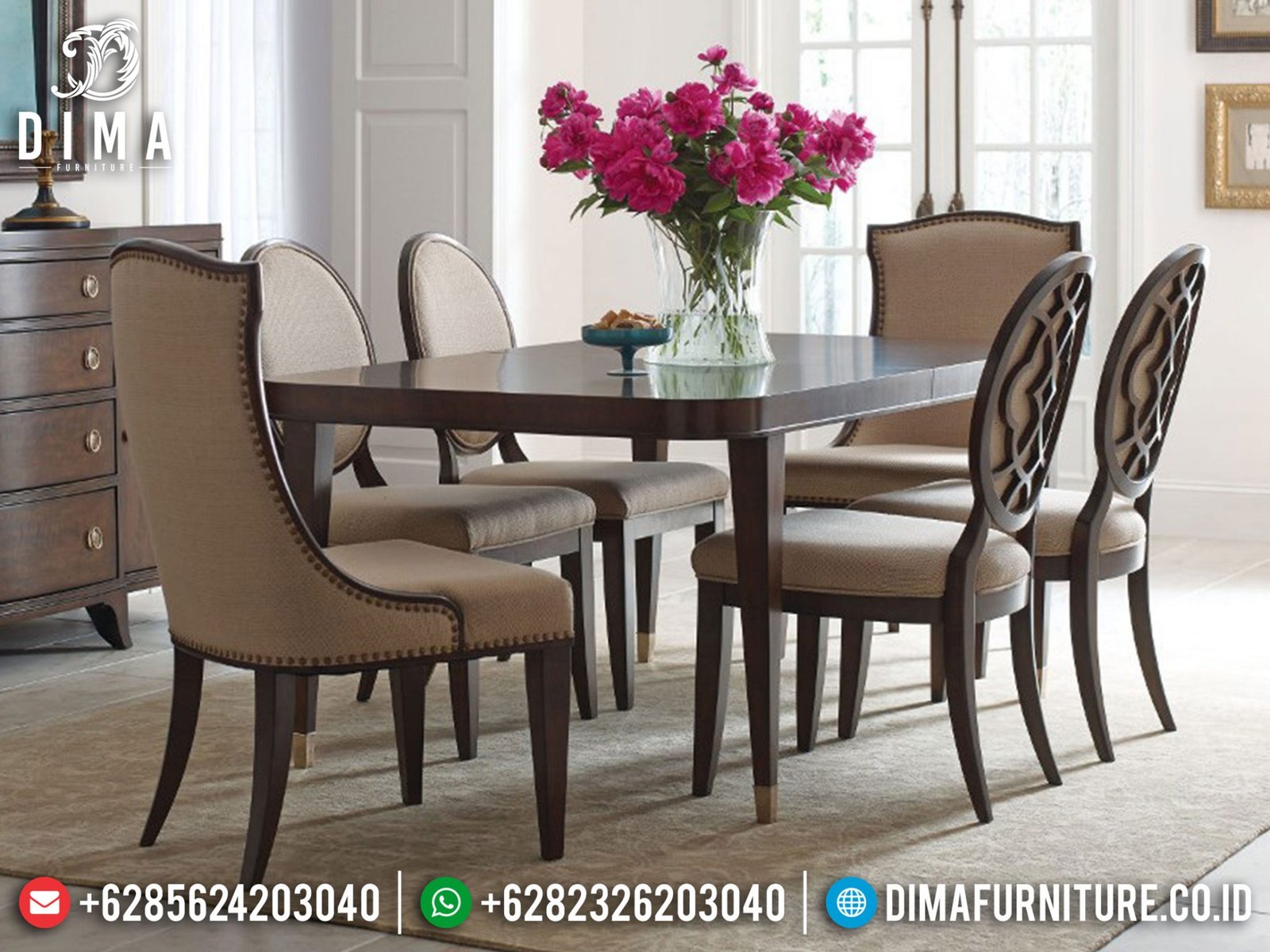 Meja Makan Minimalis Klasik Luxury Soft Beludru Fabric New Set Mebel ...