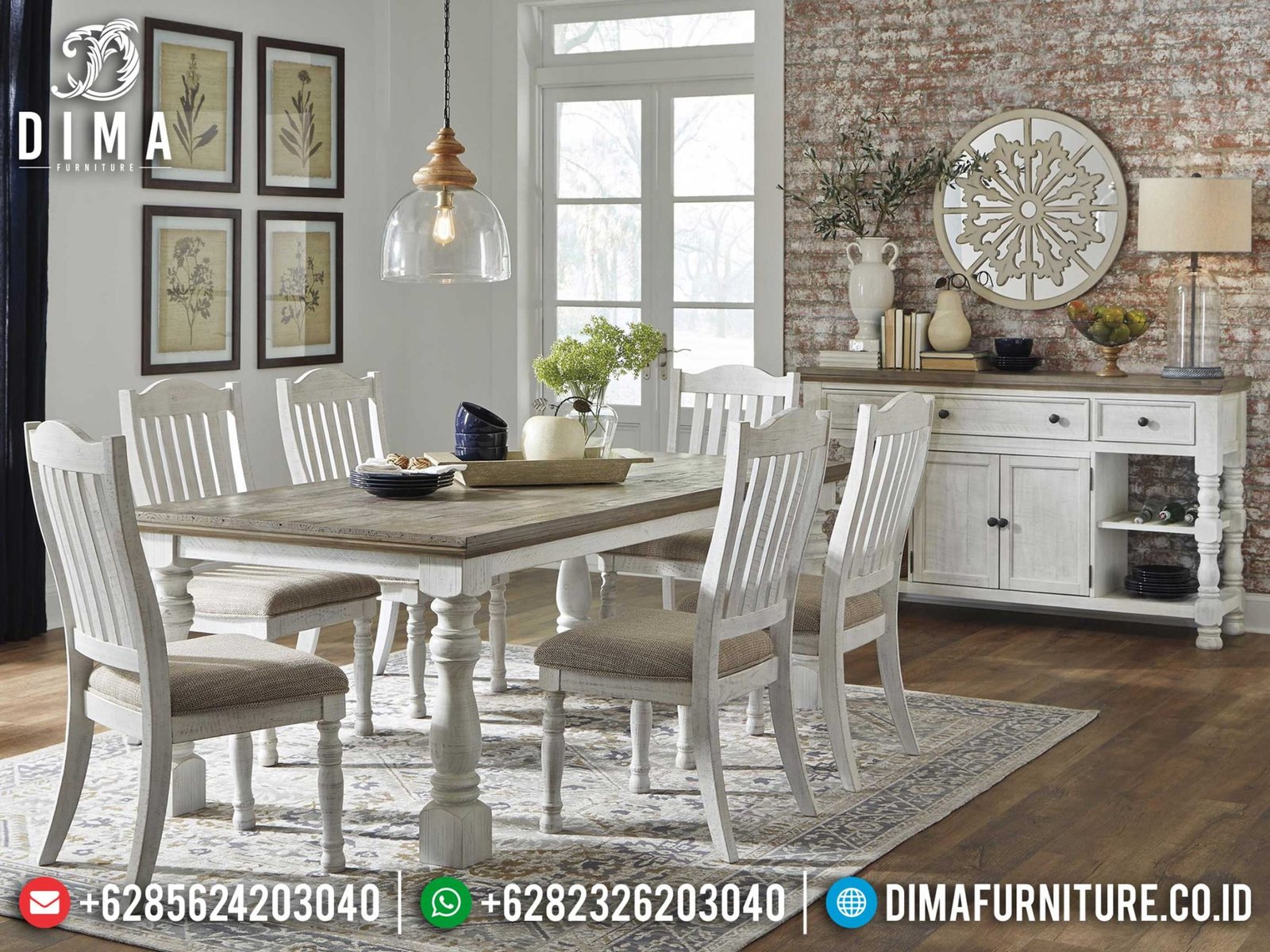 New Meja Makan Minimalis Classic Vintage White Duco Luxury Jepara ST-0953