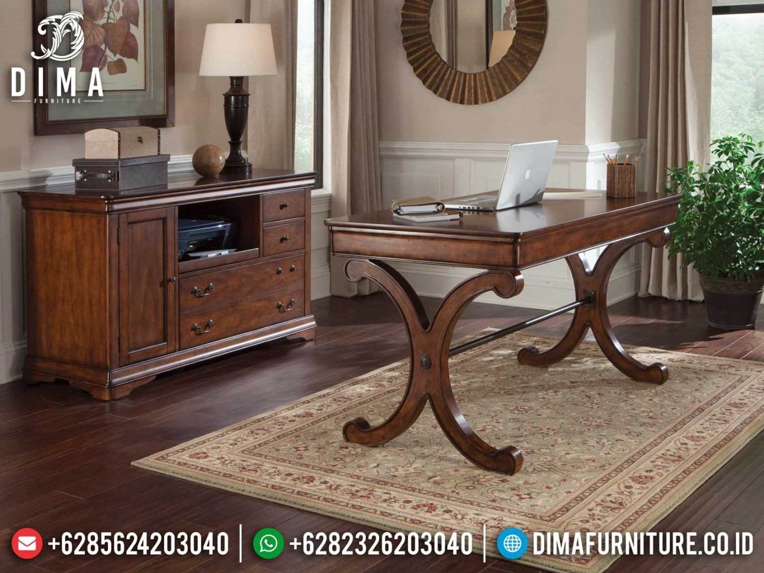 Meja Kantor Jati Minimalis Natural Salak Dark Brown Simple Design ST-1048
