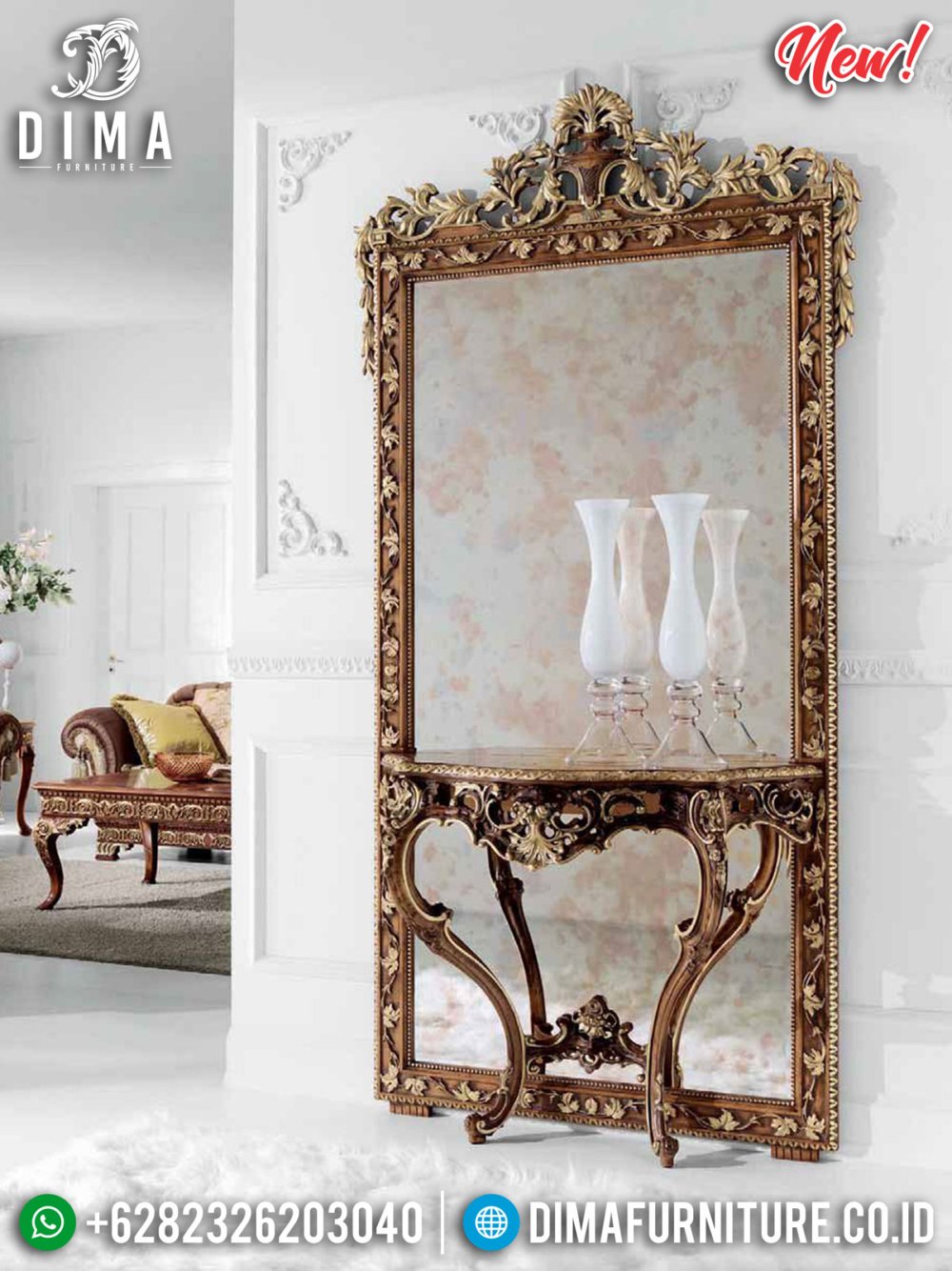 Meja Konsol Mewah Jati Natural Salak With Golden Combination ST-1045