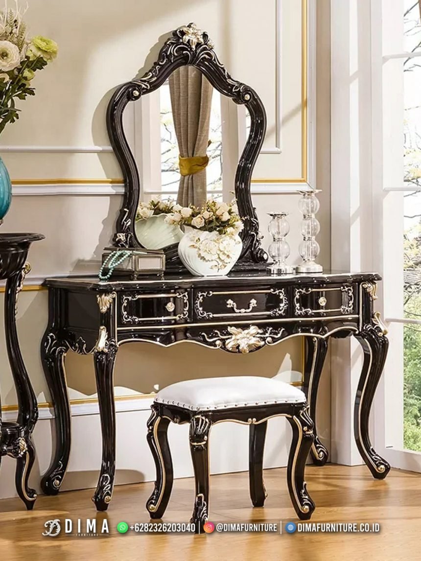 Elegant Black Meja Rias Minimalis Mewah Jati Ukir Indonesia ST-1860