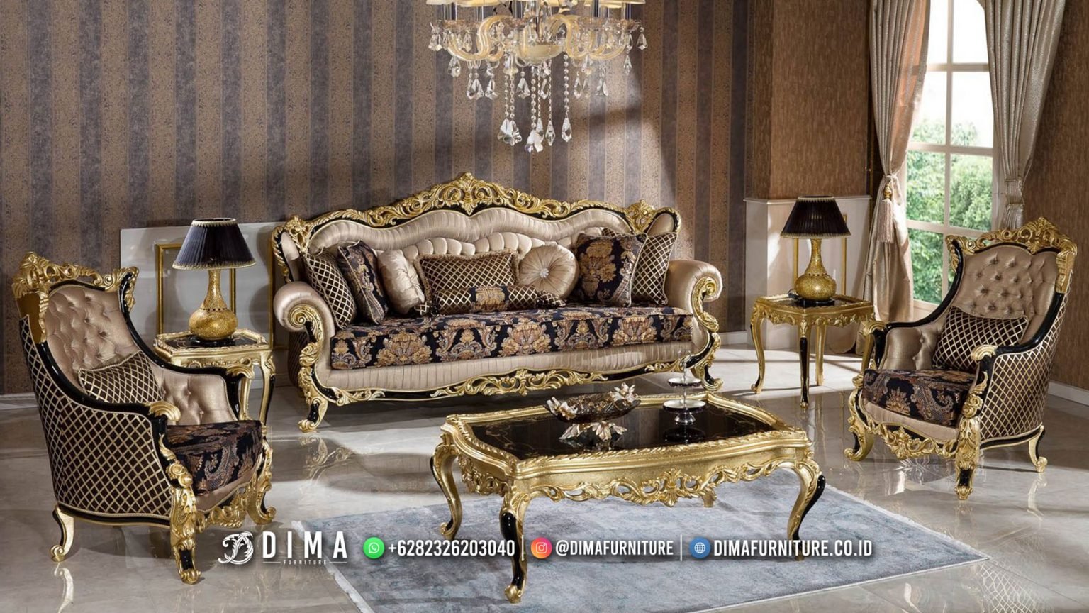 Special Design Kursi Sofa Ruang Tamu Ukiran Mewah Terbaru Golden Black ...